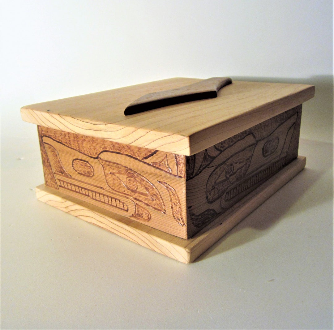Kwakiutl First Nation 'wolf' Pryrographic Woodburn Box Carving Native ...