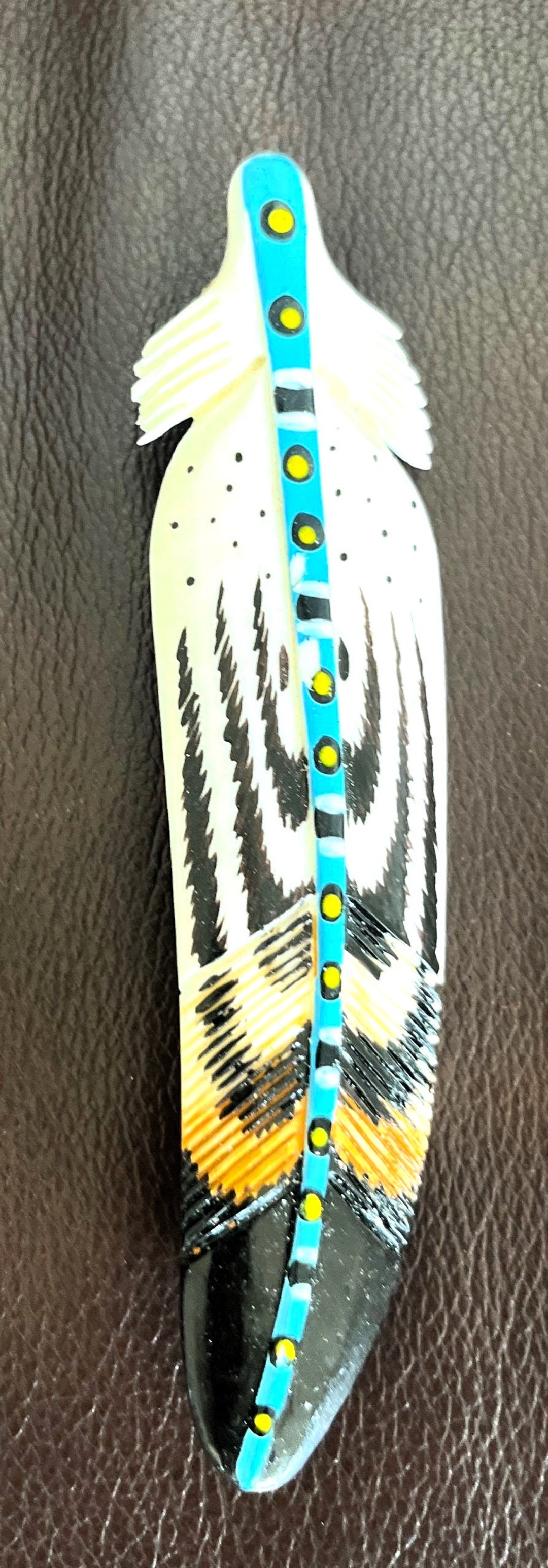 Cree First Nations Hand Carved Painted Feather 'turquoise Blue' Hair ...