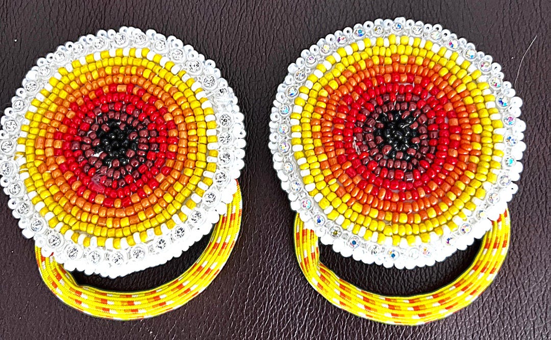 Cree First Nations Hand Beaded Yellow 'sunburst' Hair Tie Great Plains ...