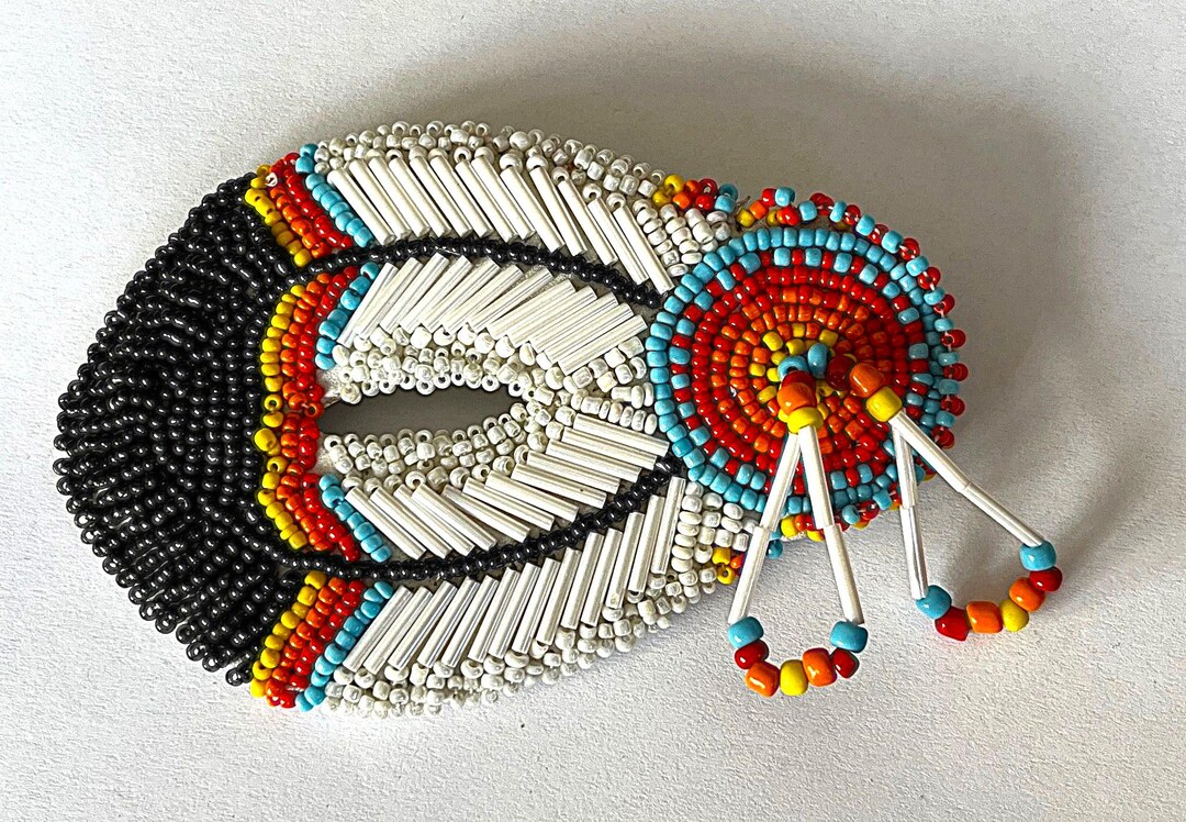 Cree First Nations Hand Beaded Light Blue Double Feather Hair Barrette ...