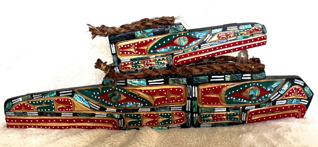 Kwakiutl First Nation 'eagle & Raven' Cedar Rattle Carving Pacific ...