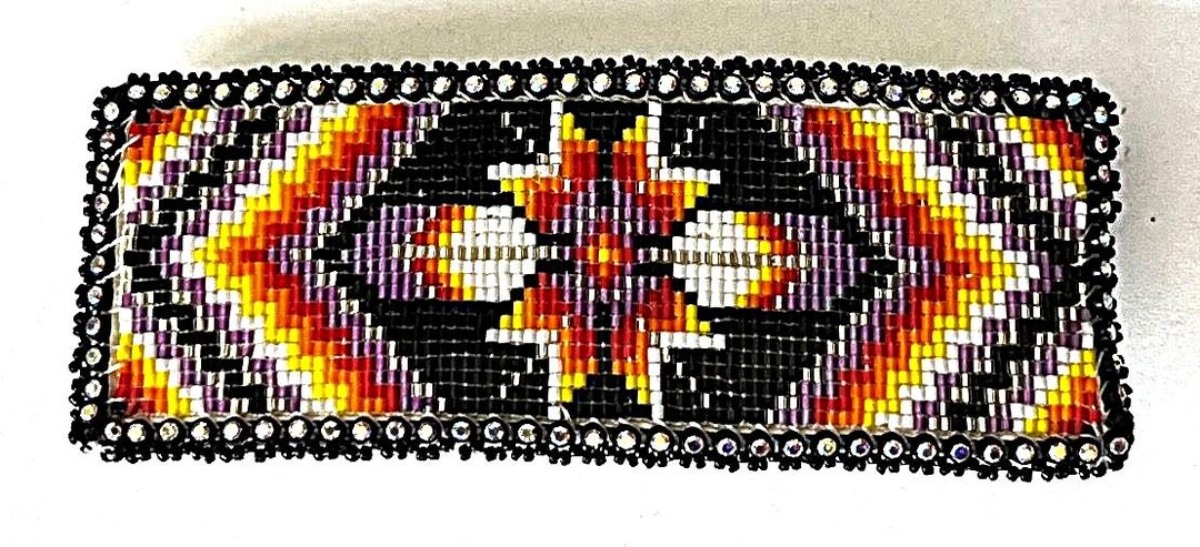 Cree First Nations Hand Beaded Black 'starburst' Hair Barrette Great ...