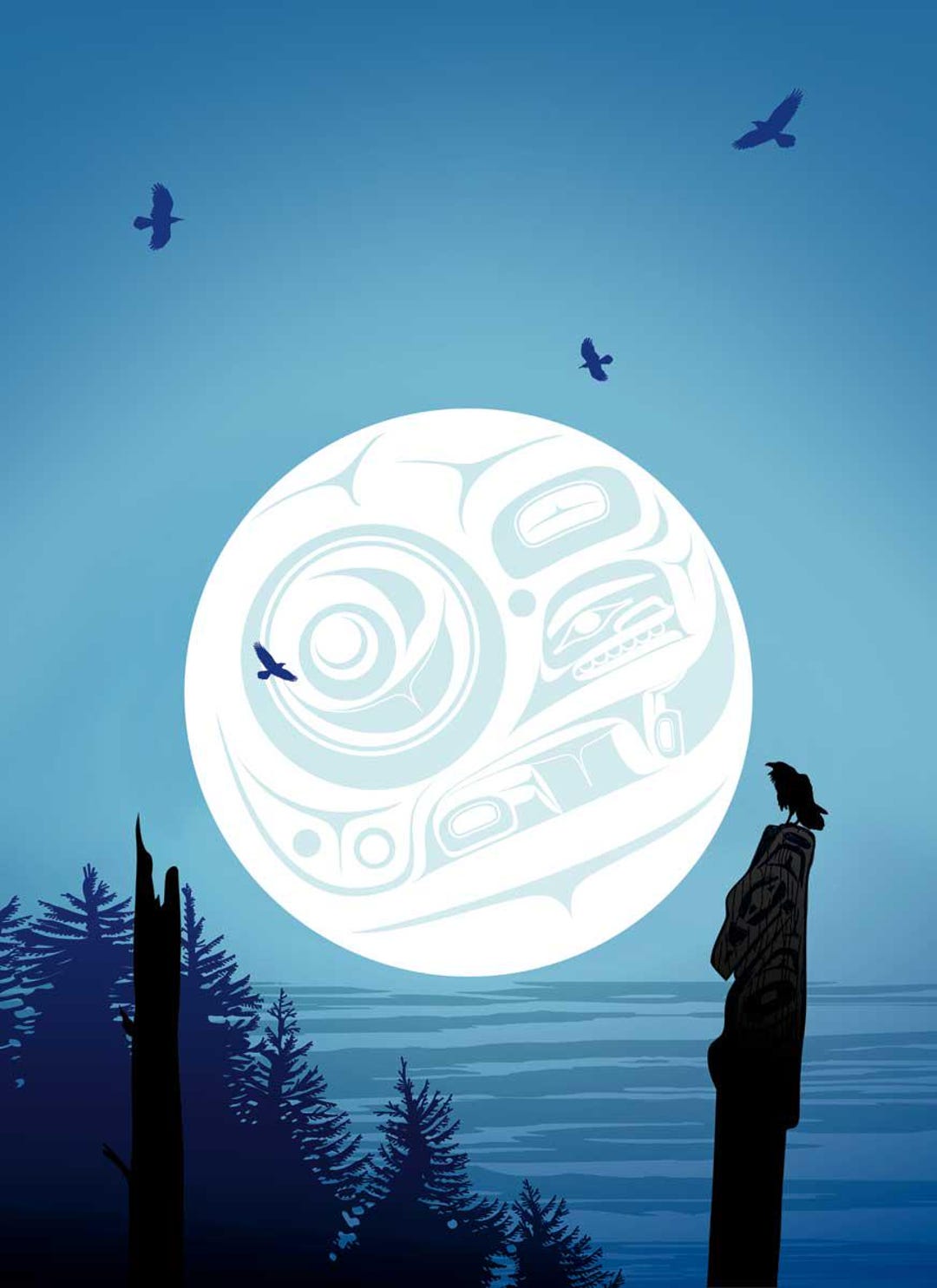 Tlingit First Nation 'full Moon Raven' Microfiber Tea Towel Pacific ...