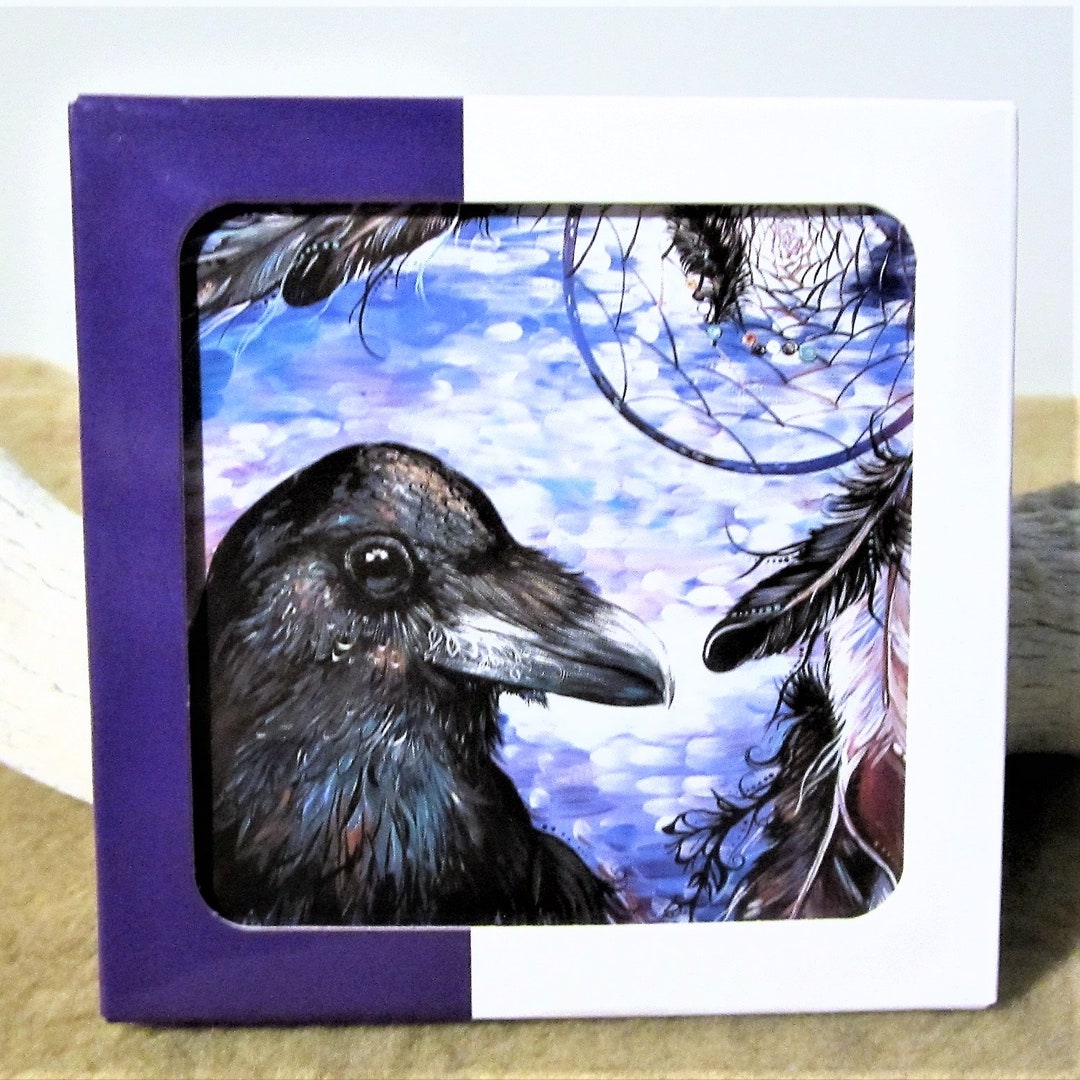Metis / Cree First Nation "raven Dream Catcher" Coaster Set of 4 Sub ...