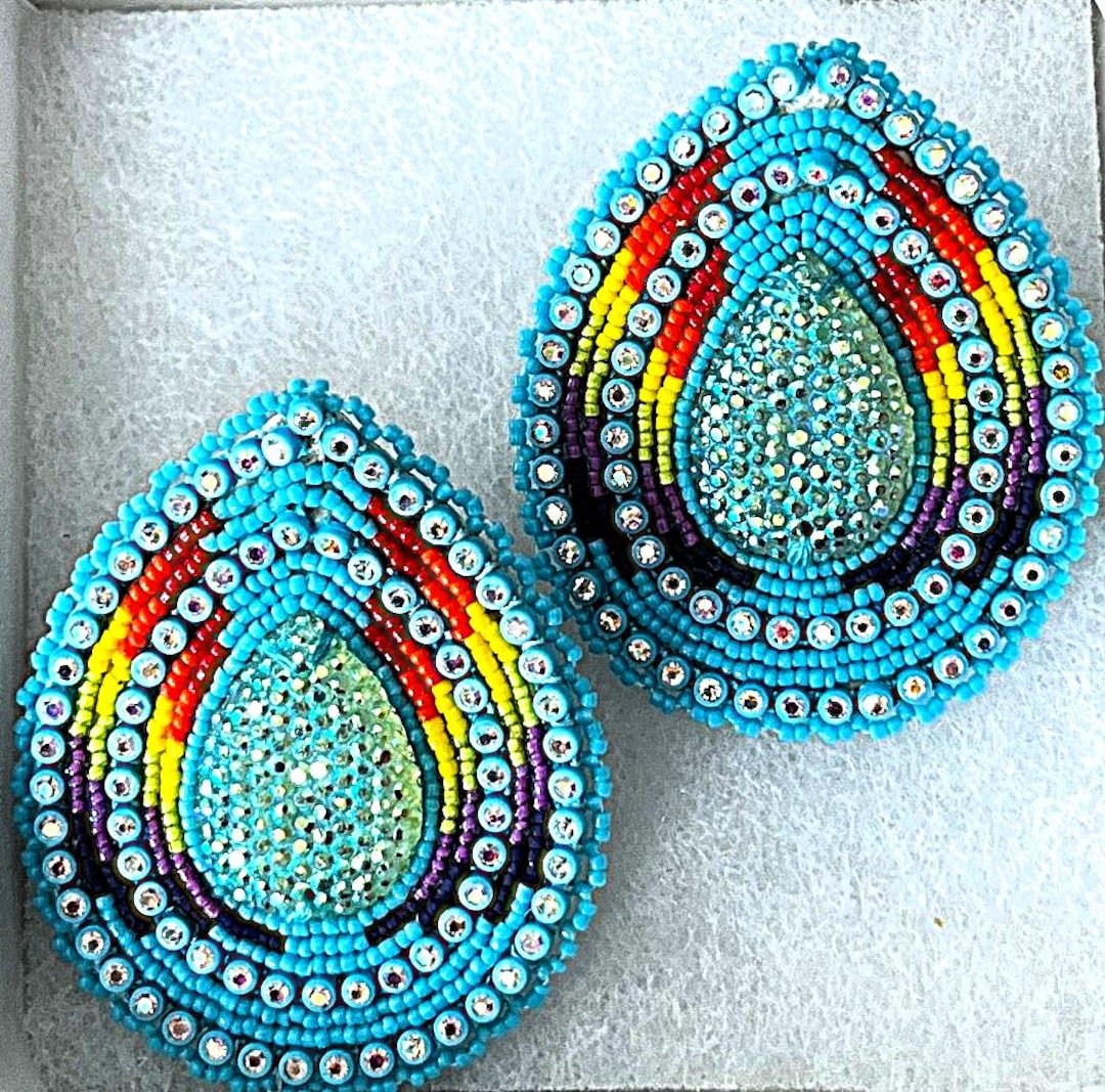 Cree First Nations Hand Beaded Light Blue 'teardrop' Earrings Great ...
