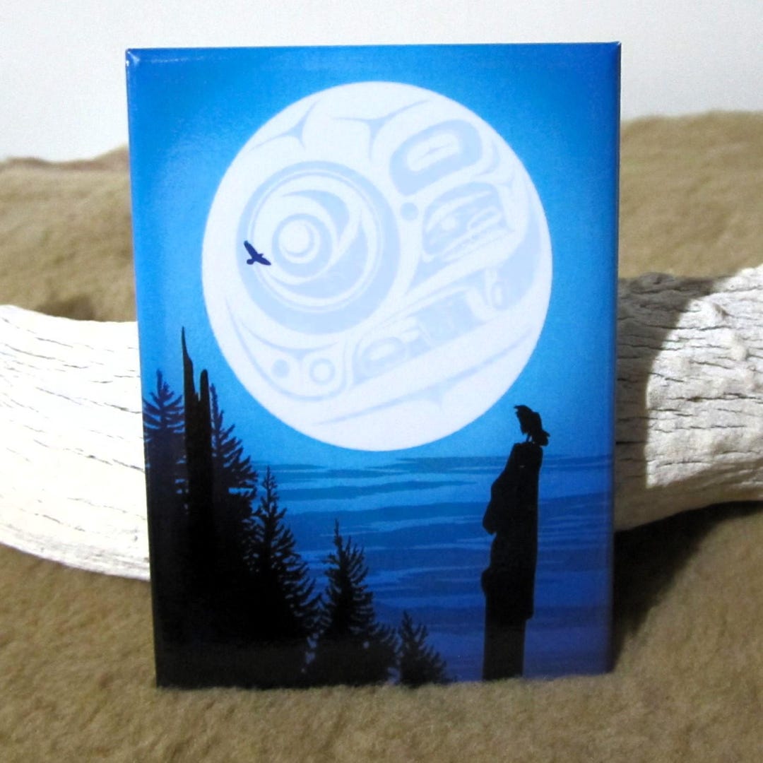 Tlingit First Nations 'full Moon Raven' Stick on Fridge Magnet Pacific ...