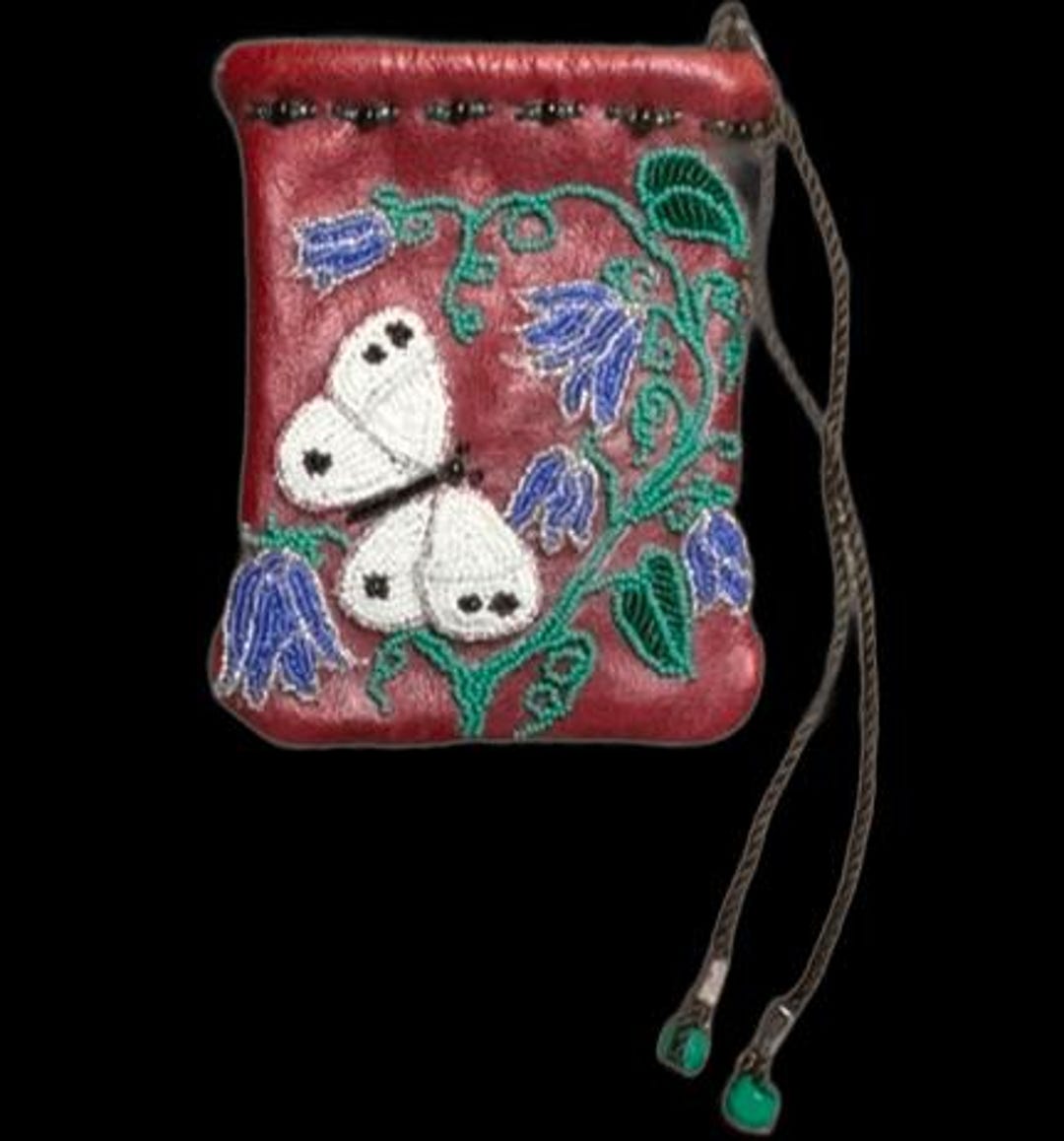 Nuu Chah Nulth First Nation 'butterfly' Draw String Beaded Leather ...