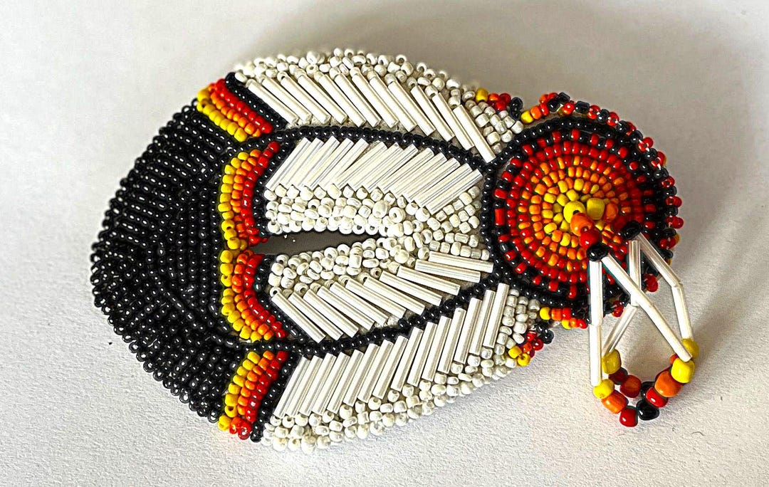 Cree First Nations Hand Beaded Black Double Feather Hair Barrette ...