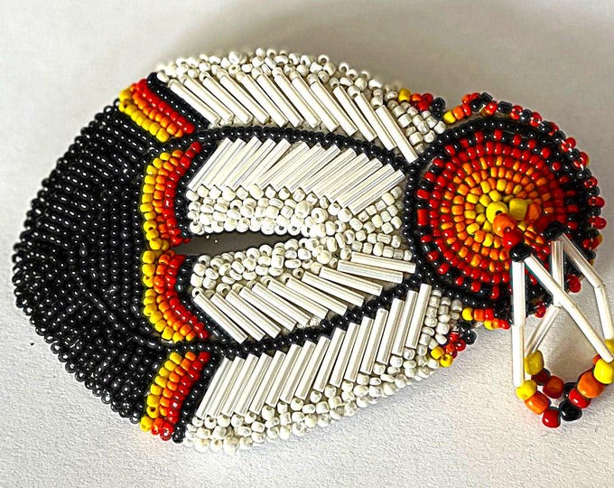 Cree First Nations Hand Beaded Black Double Feather Hair Barrette ...