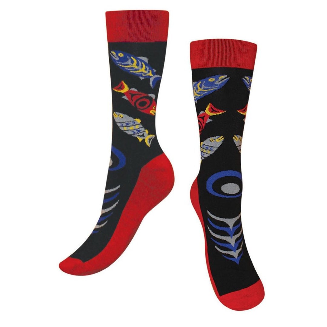 Coast Salish First Nation 'salmon in the Wild' Midcalf Socks Size S/M ...
