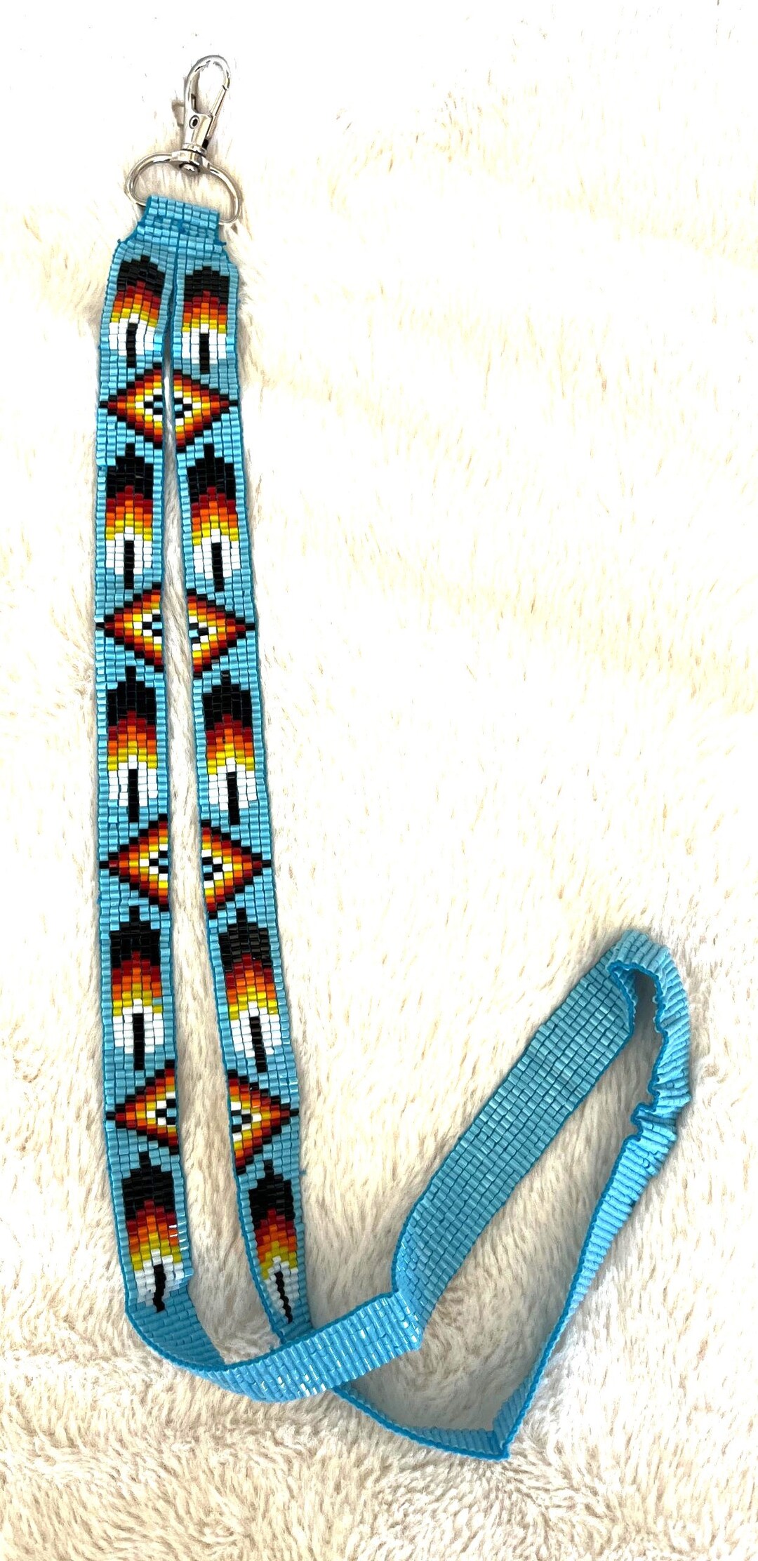 Loomed First Nation Light Blue Beaded Lanyard Key Chain Sub Arctic ...