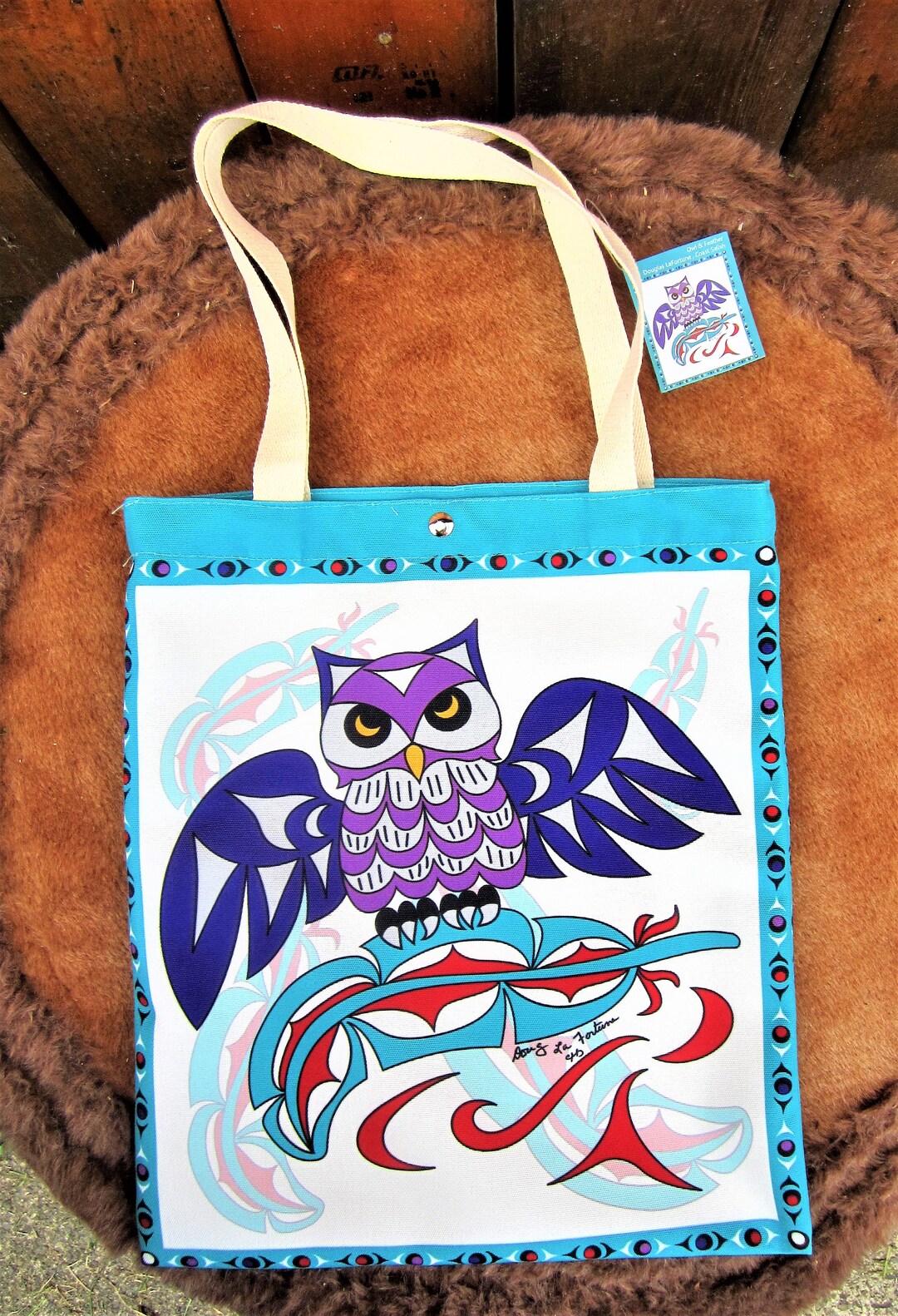 Coast Salish First Nation 'owl & Feather' Lightweight Tote Bag Pacific ...