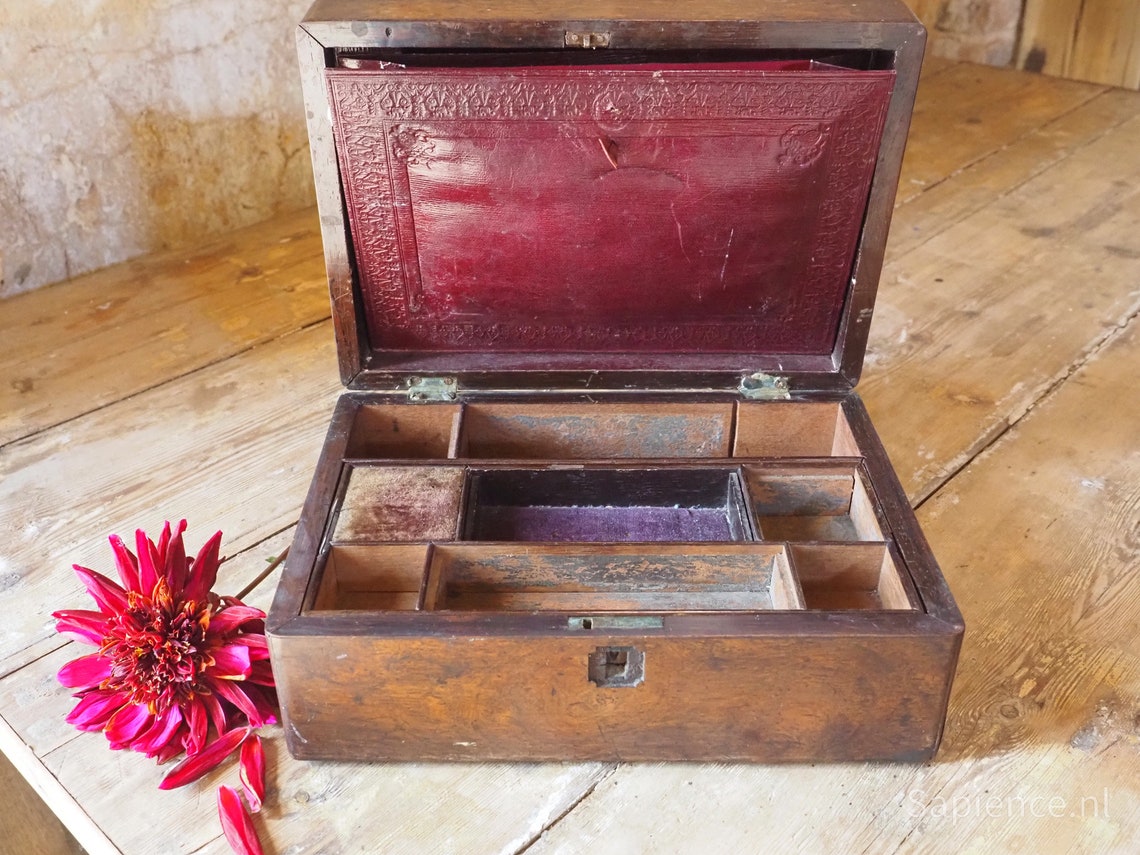 Antique Wooden Writing or Jewelry Box, Beautiful Antique Box, With ...