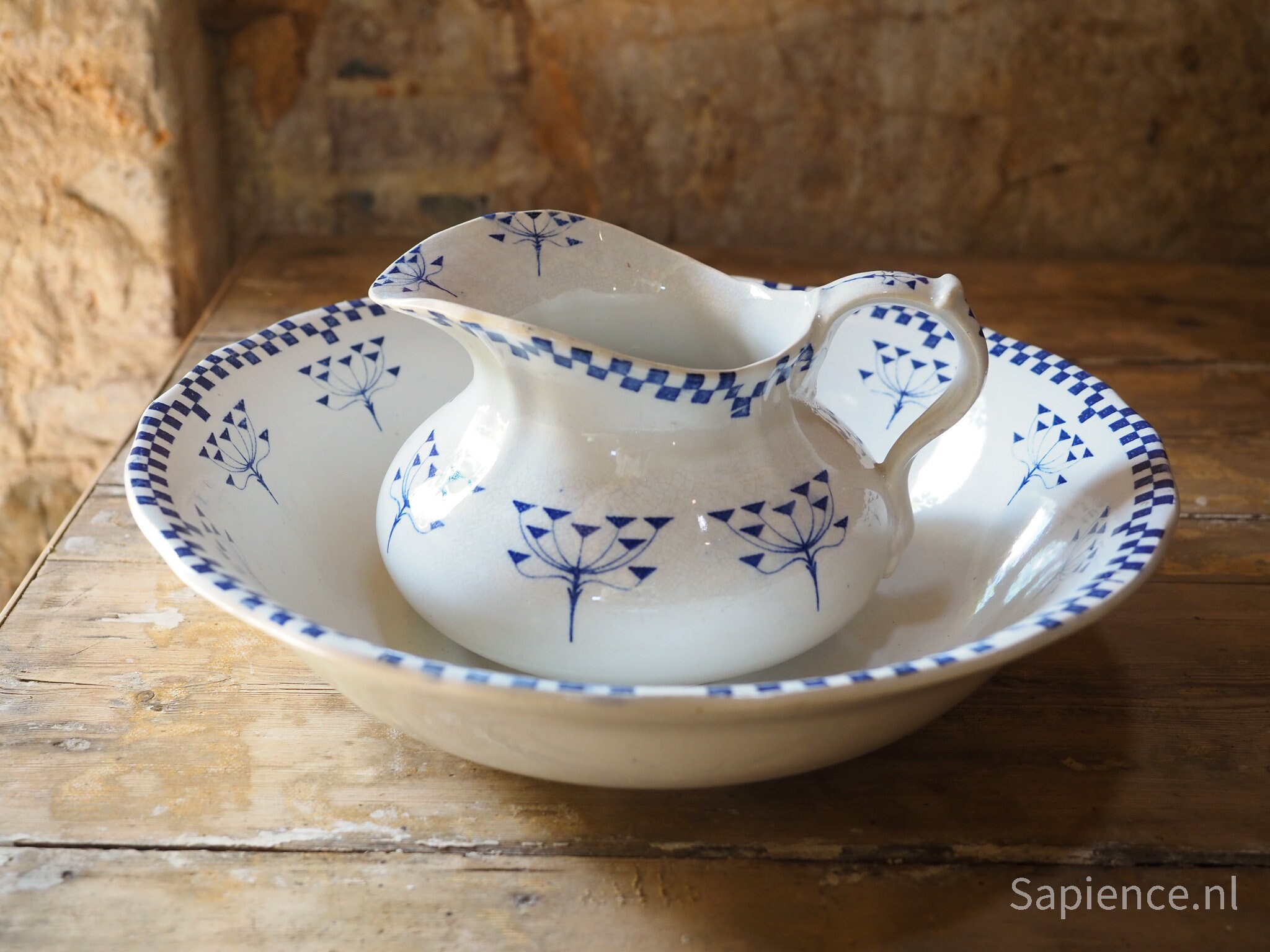 Art Deco Basin Antique French Ironstone Bowl Blue Checkered - Etsy