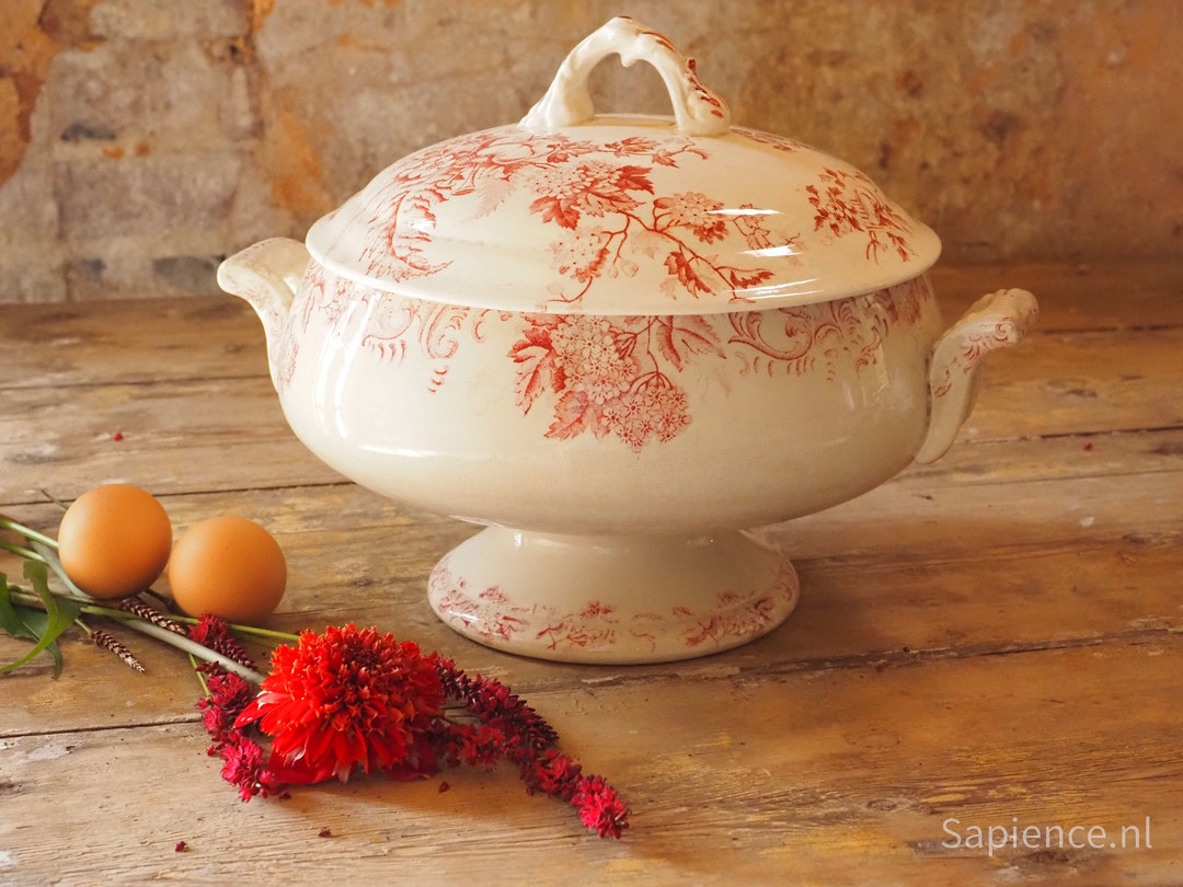 Antique French Creamware With Red Decor Lidded Tureen or Soupière by St ...
