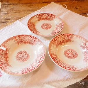 Set of 3 Sweet Antique French Creamware With Red Decor Soup and Diner ...