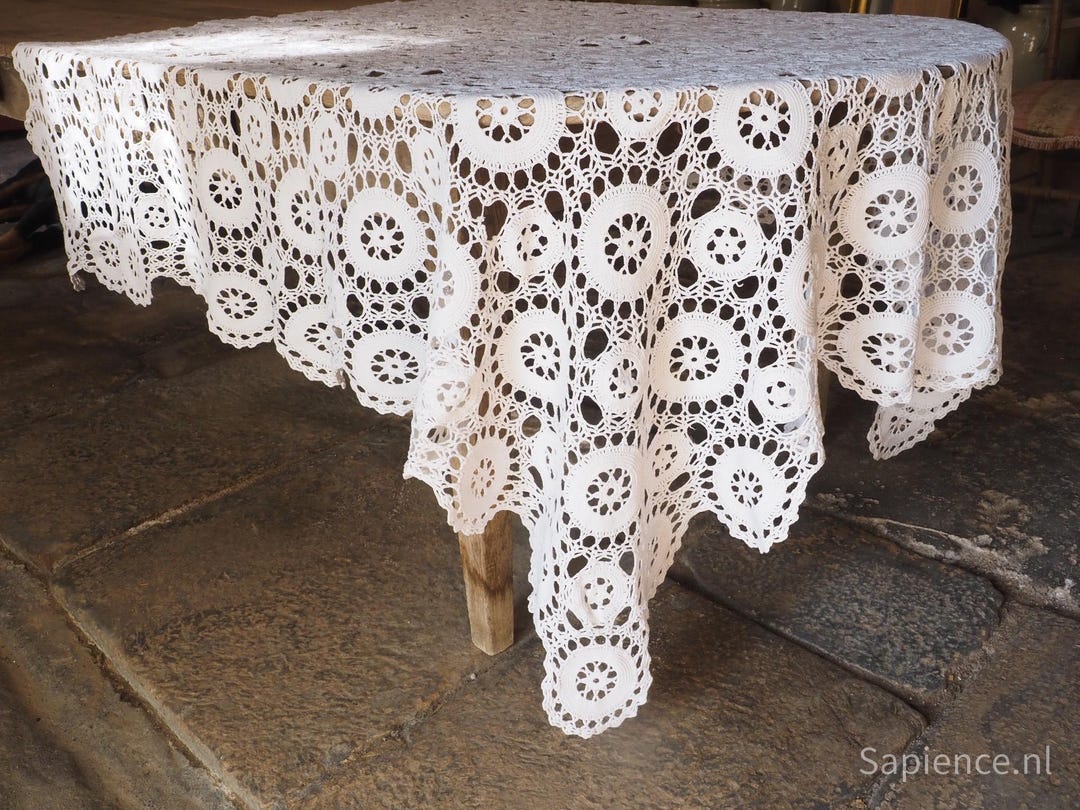 Lovely Antique French Hand Made Crocheted Table Cloth, Throw 71" X 75 ...