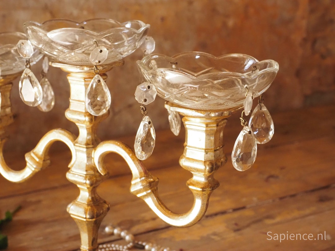 Antique French Pair of Cut Glass Bobèche With Droplets, Chandelier Cup ...