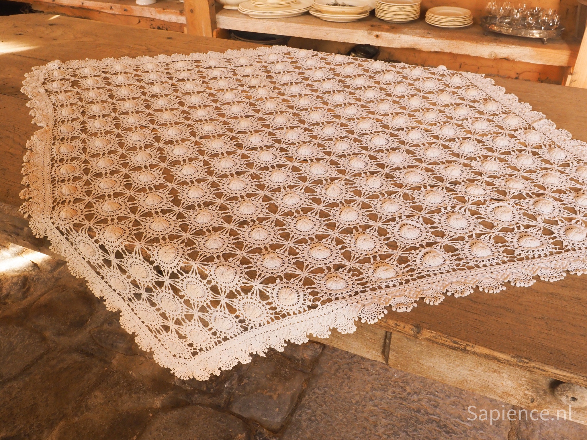 Sweet Little Antique French Hand Made Crocheted Table Cloth, Throw 45 ...
