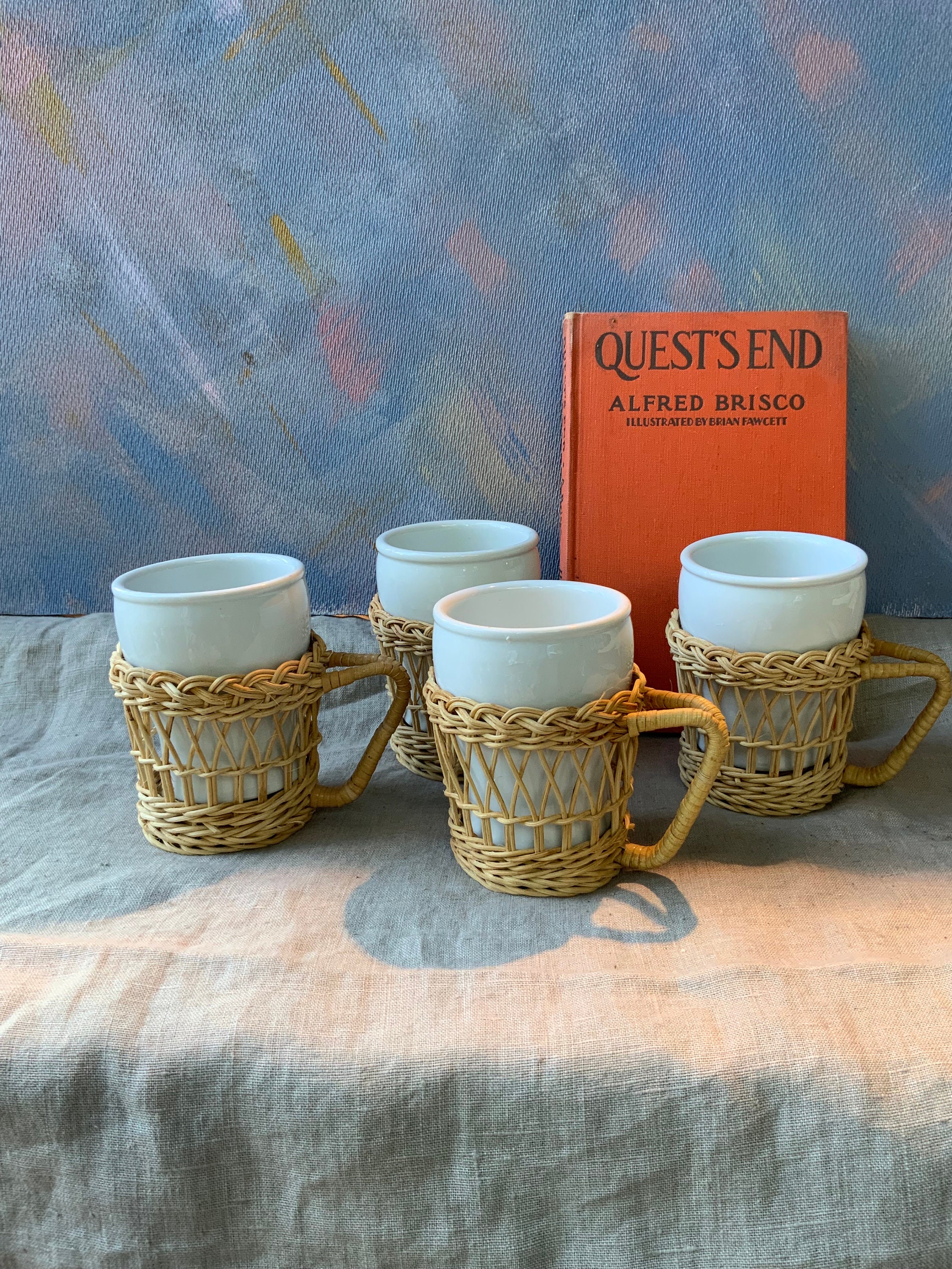 Set of 4 VTG Cups in Rattan / Wicker Holders - Etsy