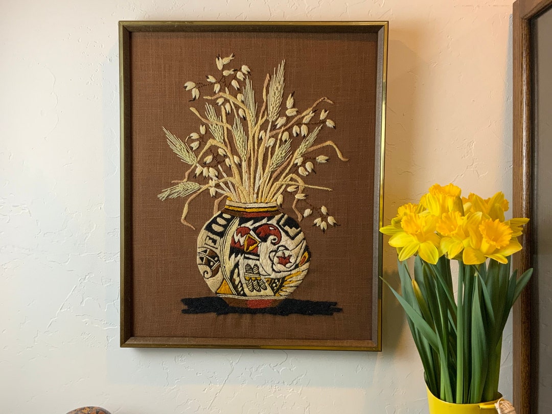 Vintage Large Native American Framed Needlepoint/embroidery/tribal ...