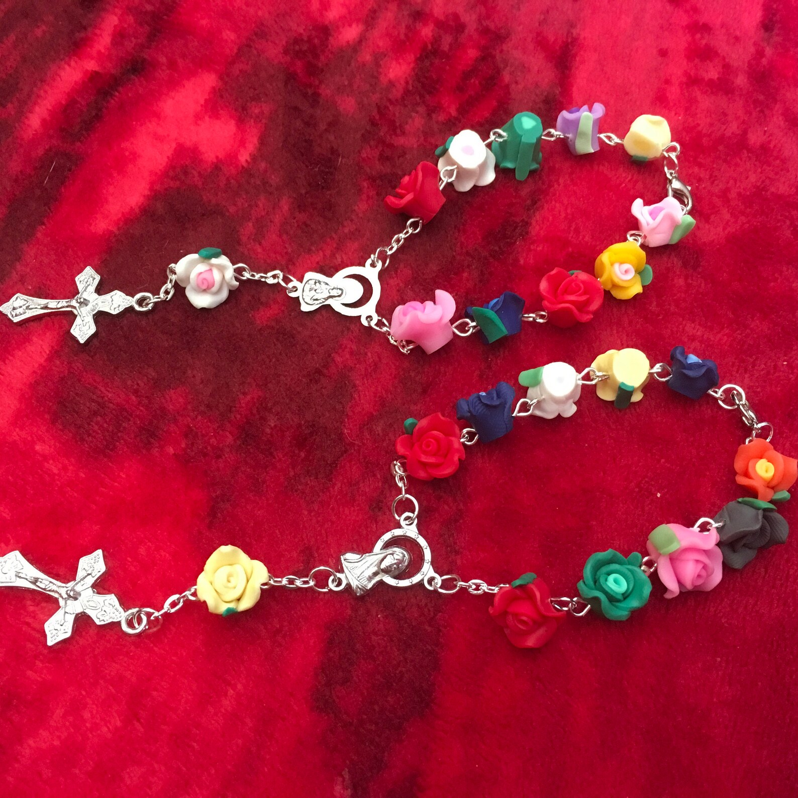New Beautiful Small Colorful ROSES Rosary Bracelet With | Etsy