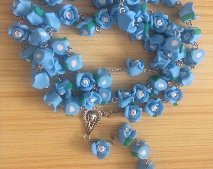 Beautiful Light Blue Roses Rosary,unique Rosary,religious Rosary, Pray ...