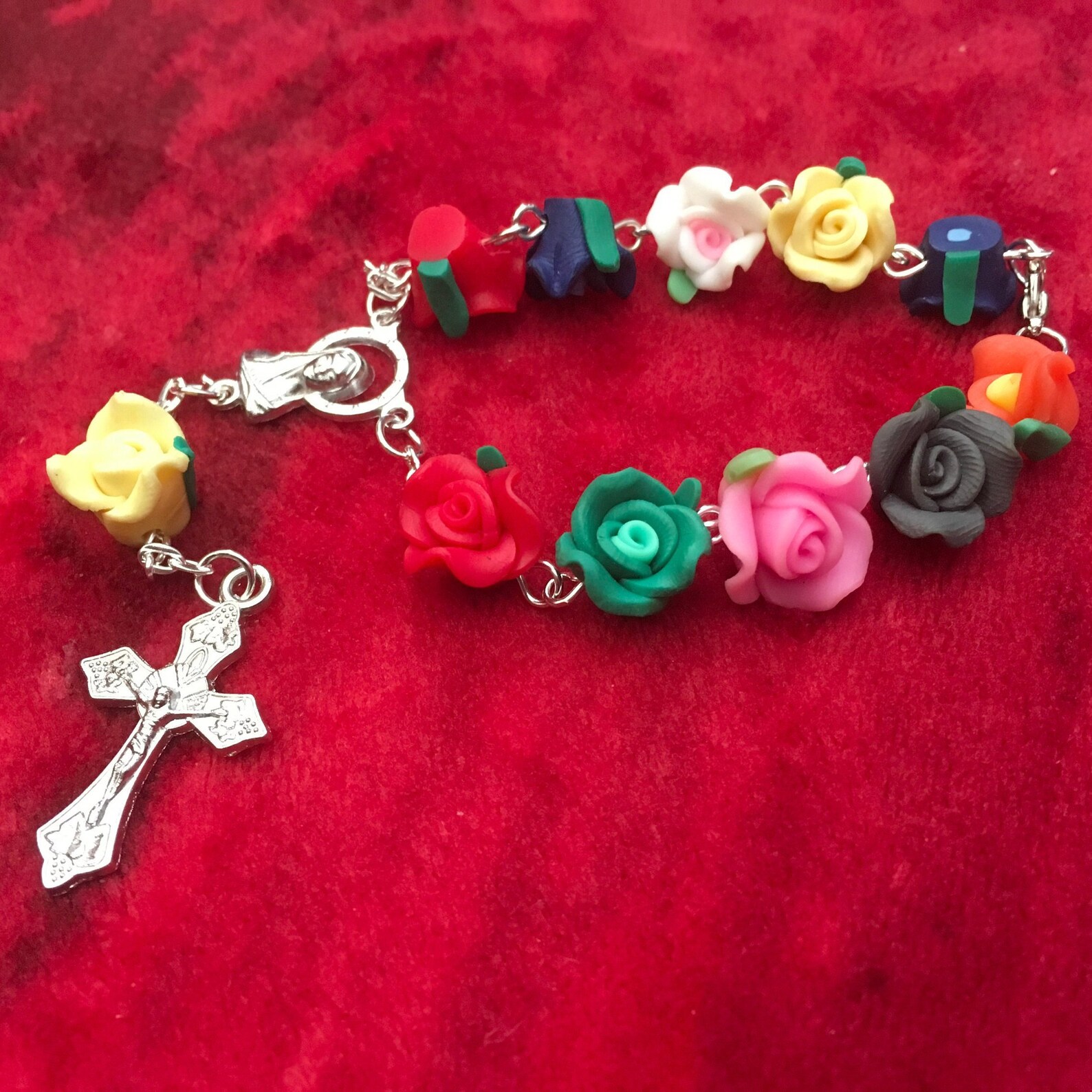 New Beautiful Small Colorful ROSES Rosary Bracelet With | Etsy