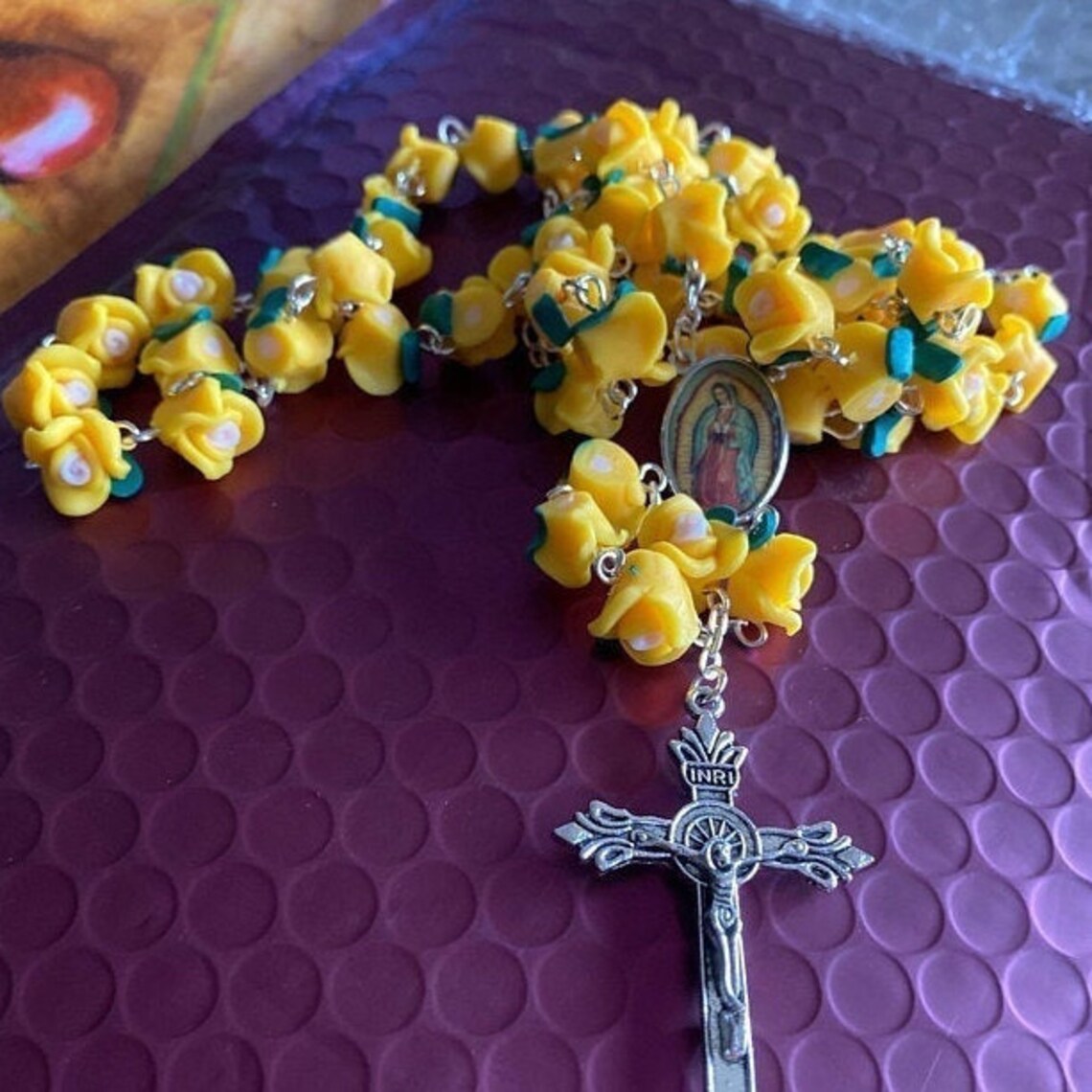 New Beautiful Yellow Roses Virgin Mary Rosary Unique Cross - Etsy