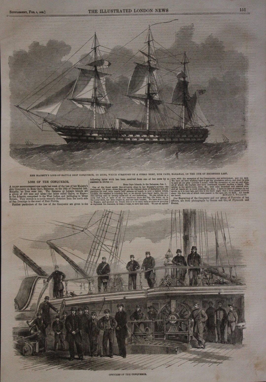 Her Majesty's Line-of-battle Ship Conqueror, 101 Guns, Which Stranded ...