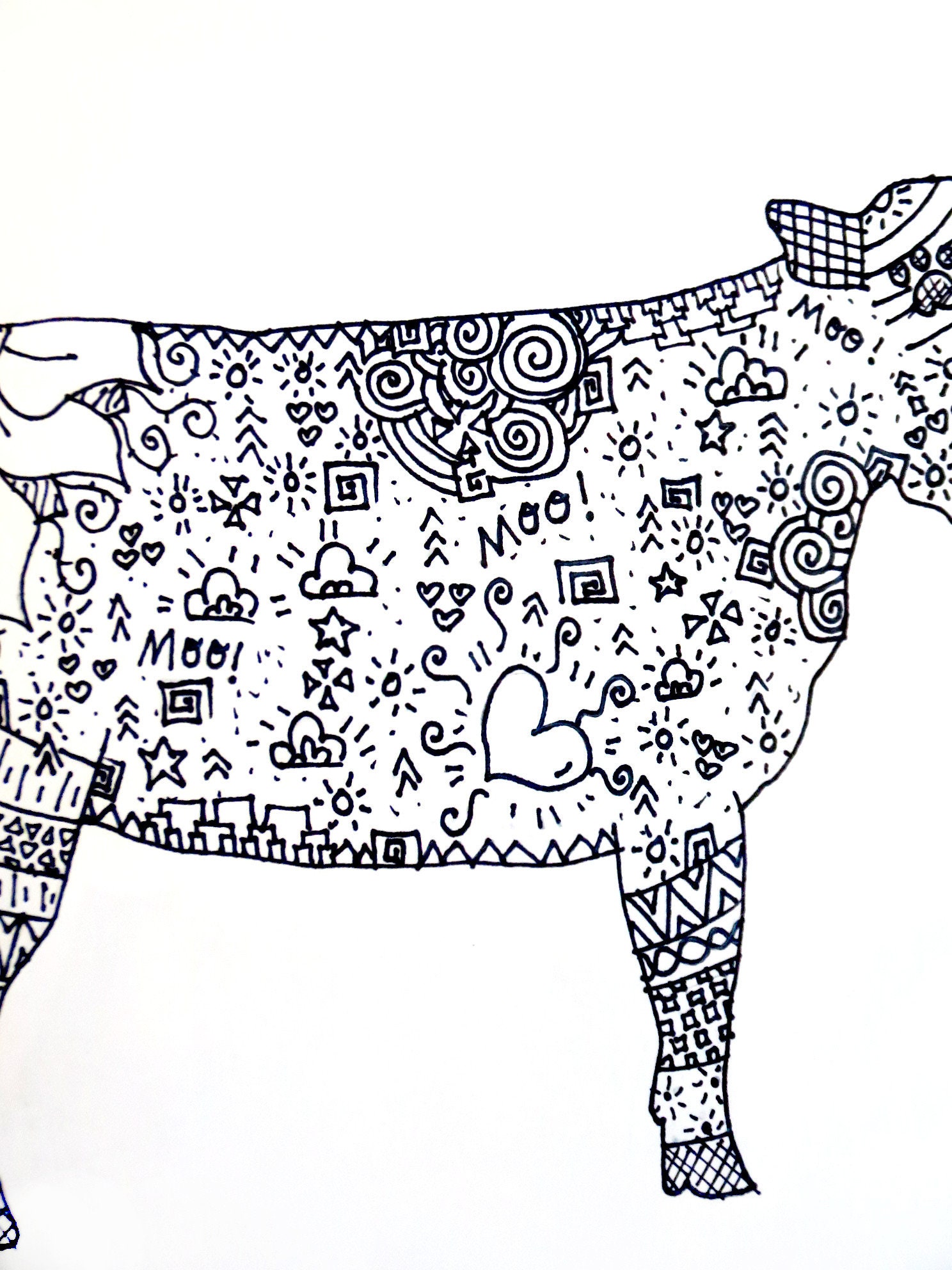Cow Zentangle Coloring Page - Etsy