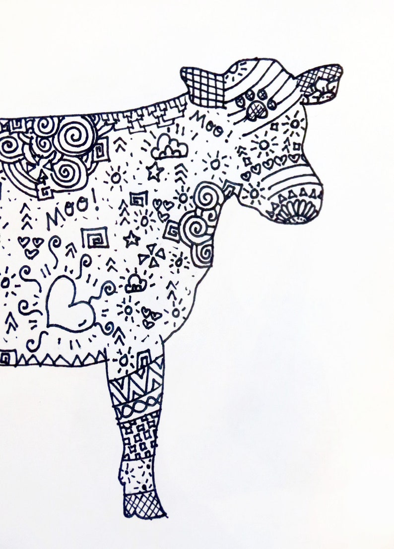 Cow Zentangle Coloring Page - Etsy