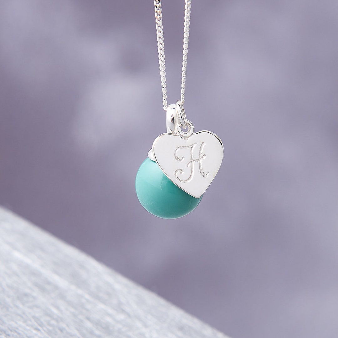 Initial Necklace, Letter Necklace, Heart Charm With Initial, Jade Bead ...