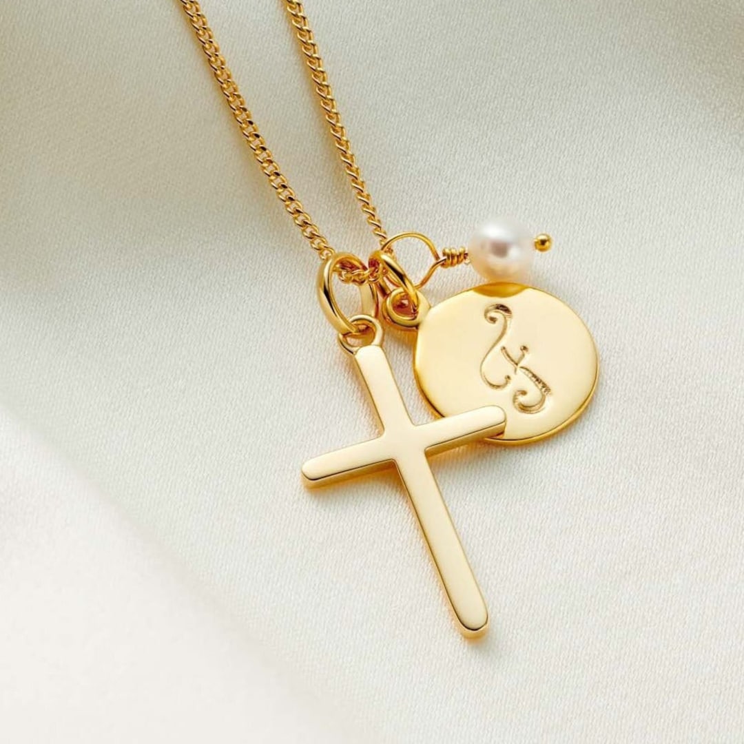 Gold Cross Necklace, Baptism Gift, Confirmation Cross, Christening ...