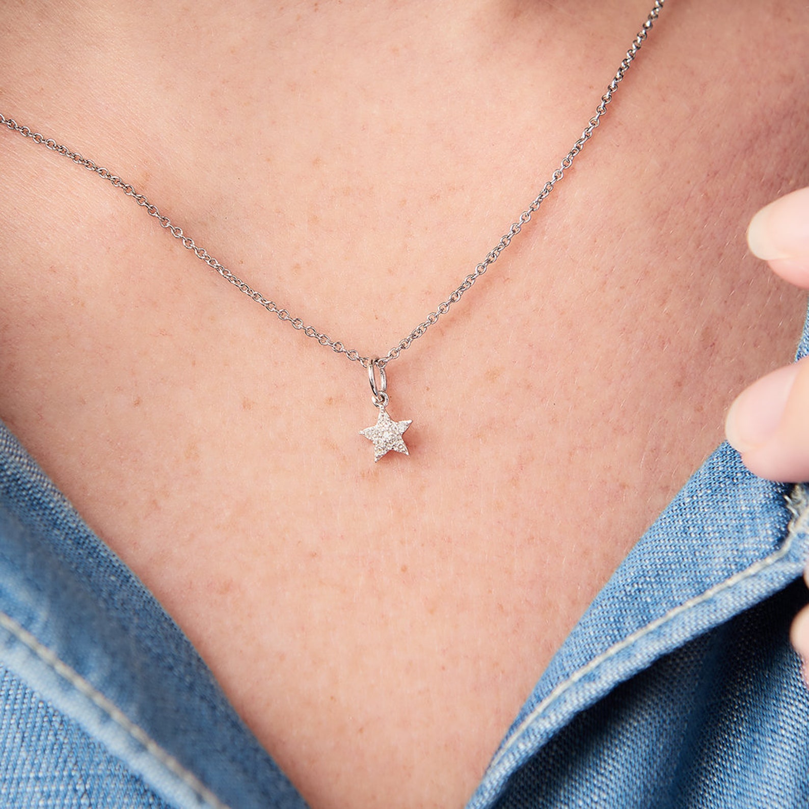 Diamond Star Necklace Tiny Star Pendant Layering Diamond - Etsy