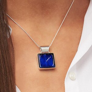 Silver Square Pendant - Murano Glass and Sterling Silver, Cobalt Blue ...