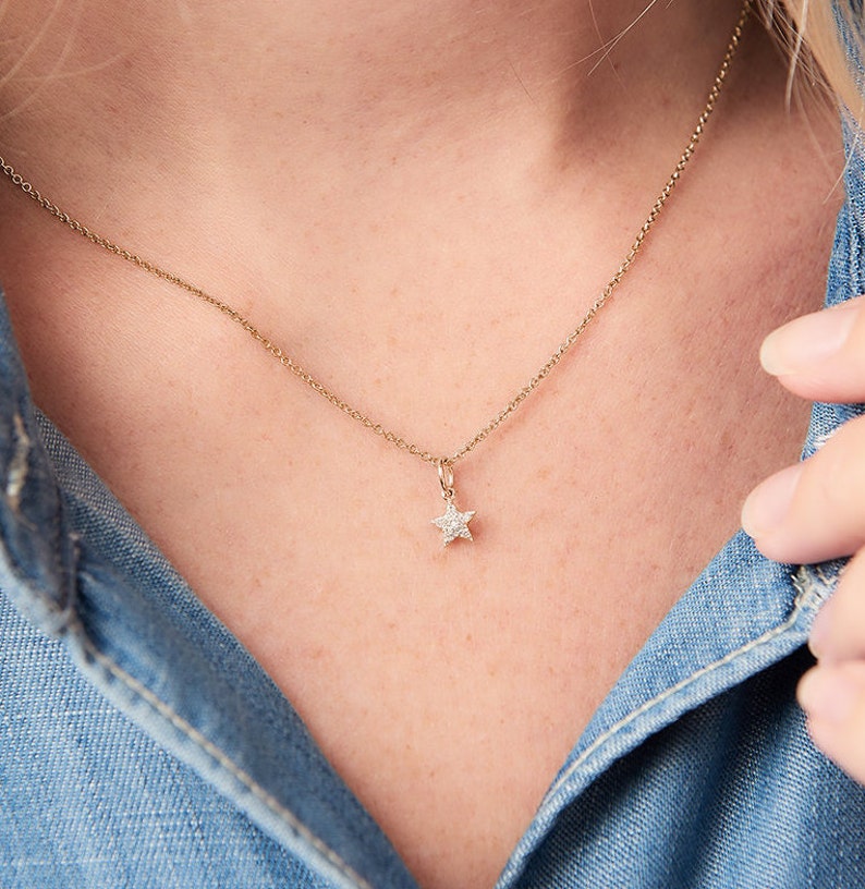 Gold Star Necklace Diamond, Mini Star Necklace, Dainty Star, Tiny Star ...