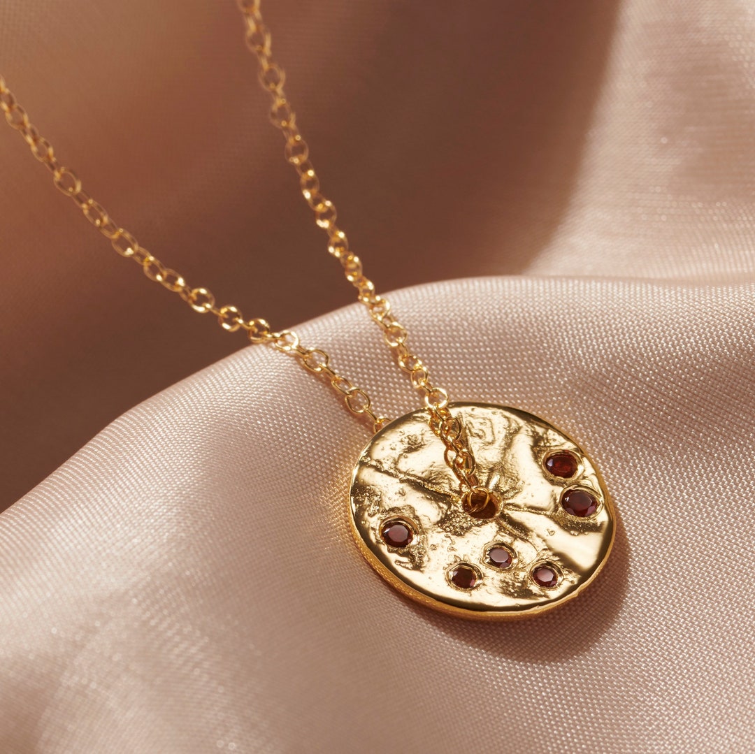 Garnet Birthstone Pendant Disc Spinner in Sterling Silver With 18 Carat ...