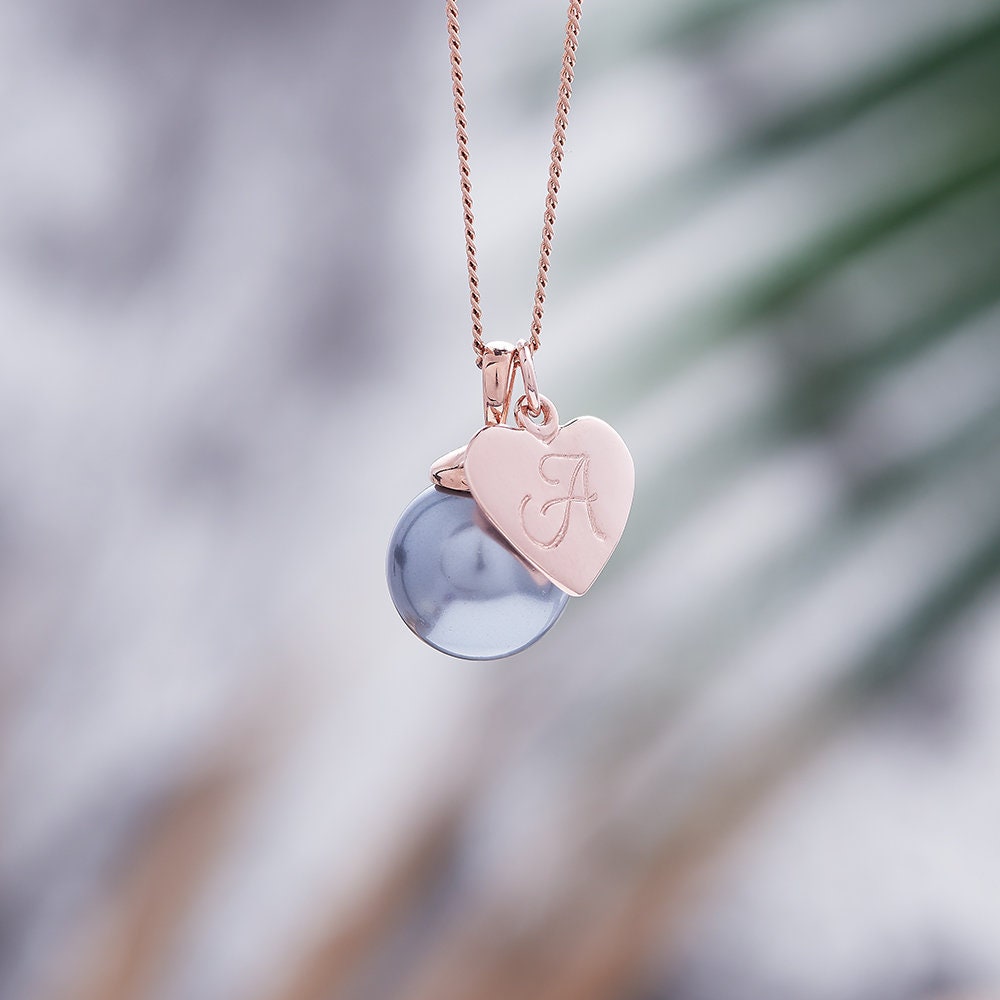 Rose gold monogrammed heart pendant necklace with grey | Etsy