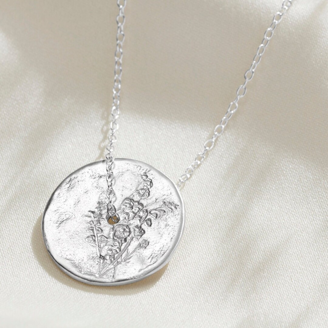 Sterling Silver July Birth Flower Circle Necklace, Larkspur Birth ...
