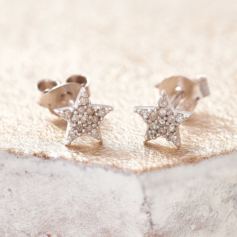 Tiny Star Earrings, Real Diamond Star Studs, Diamond Earrings, Mini ...