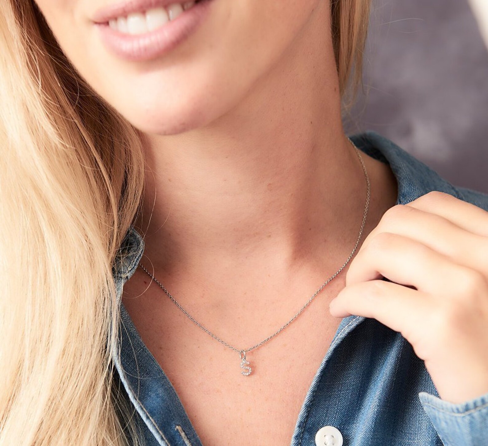 Diamond Letter Necklace Tiny Diamond Initial Necklace - Etsy