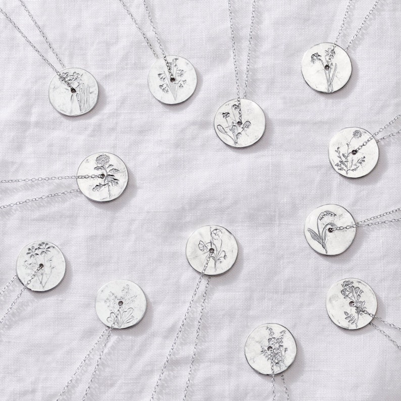 Sterling Silver July Birth Flower Circle Necklace, Larkspur Birth ...