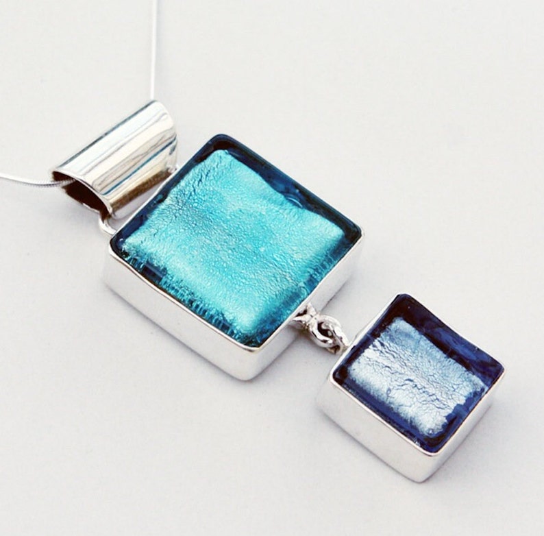 Murano Glass Blue Stone Pendant Venetian Glass and Sterling - Etsy