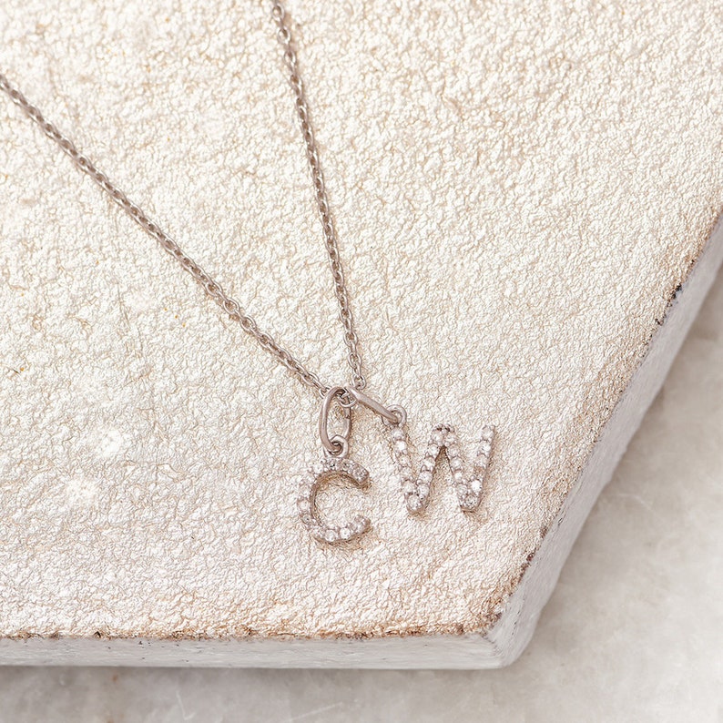 Diamond Two Letter Necklace Two Initials Necklace Two | Etsy