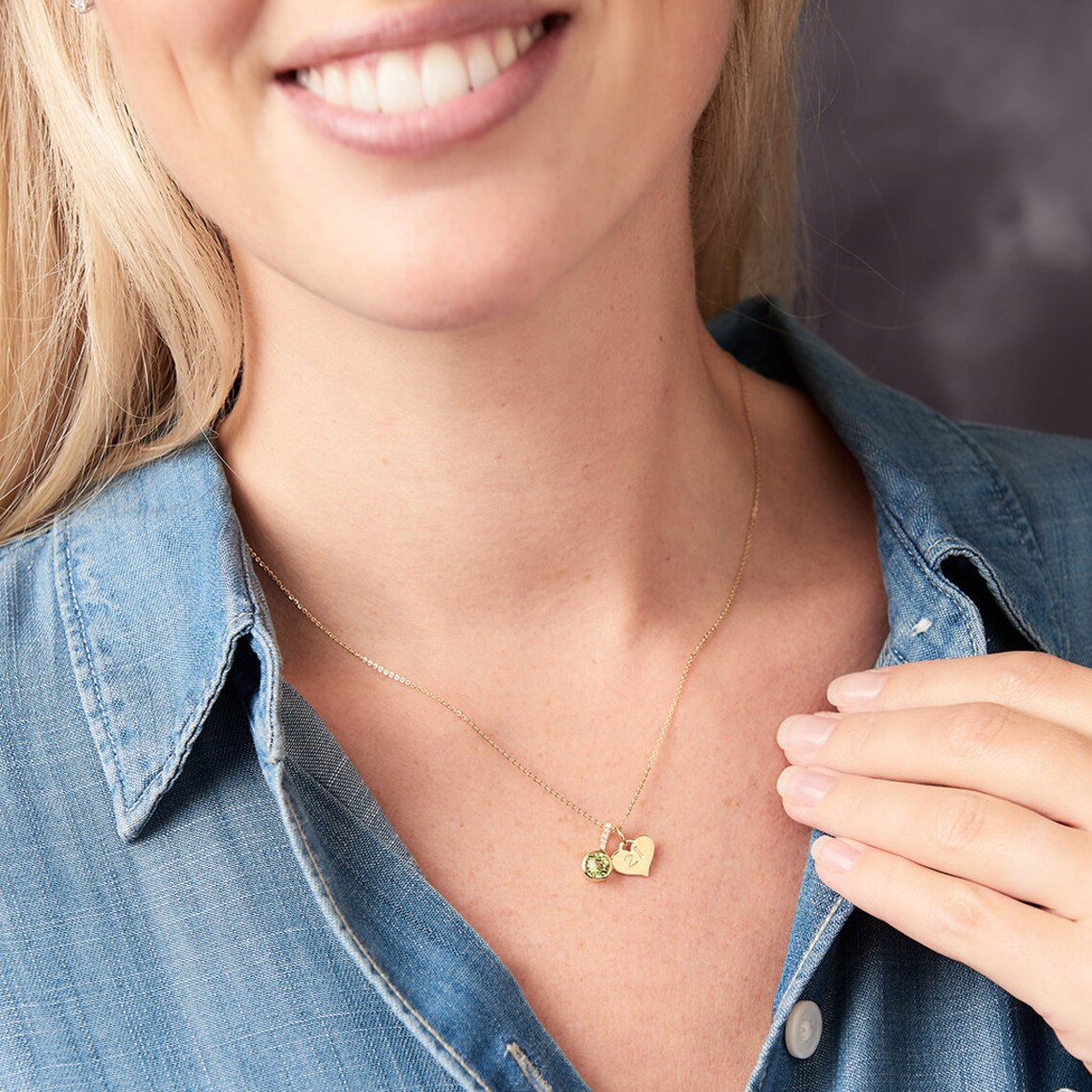 Gold Birthday Necklace Birthstone Initial Pendant Customised - Etsy UK