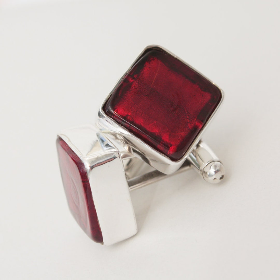Murano Glass Cufflinks for Men, Ruby Red Sterling Silver Cufflinks ...
