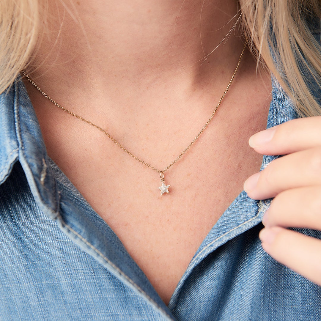Gold Star Necklace Diamond, Mini Star Necklace, Dainty Star, Tiny Star ...
