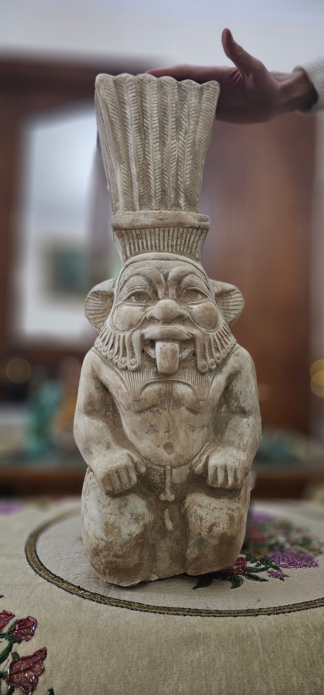 Egyptian God Bes Statue Handcarved From Lime Stone , God of Joy ...