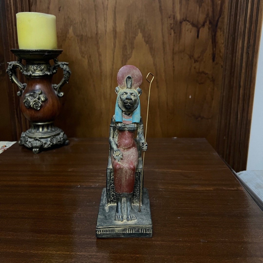 Ancient Egyptian Goddess Sekhmet Statue Holding Was Scepter From Heavy ...